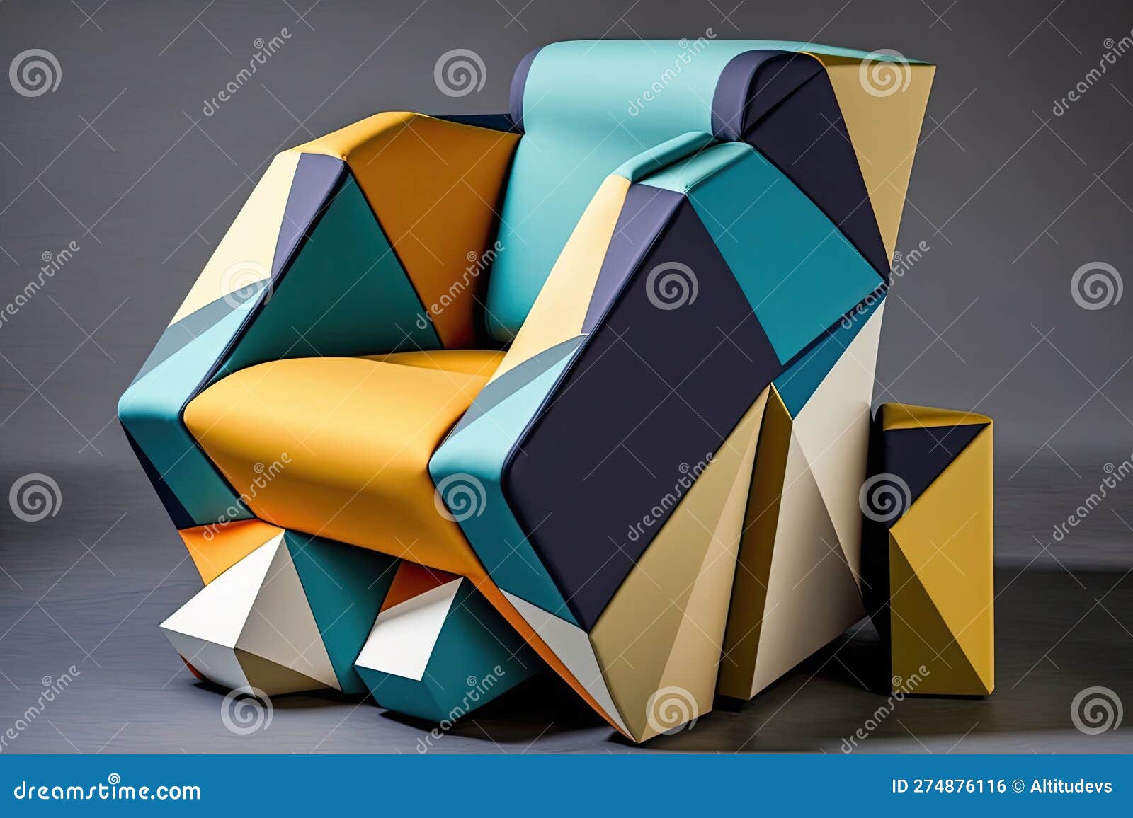 Modern Armchair in Geometric Shape and Bold Color Scheme Stock ...