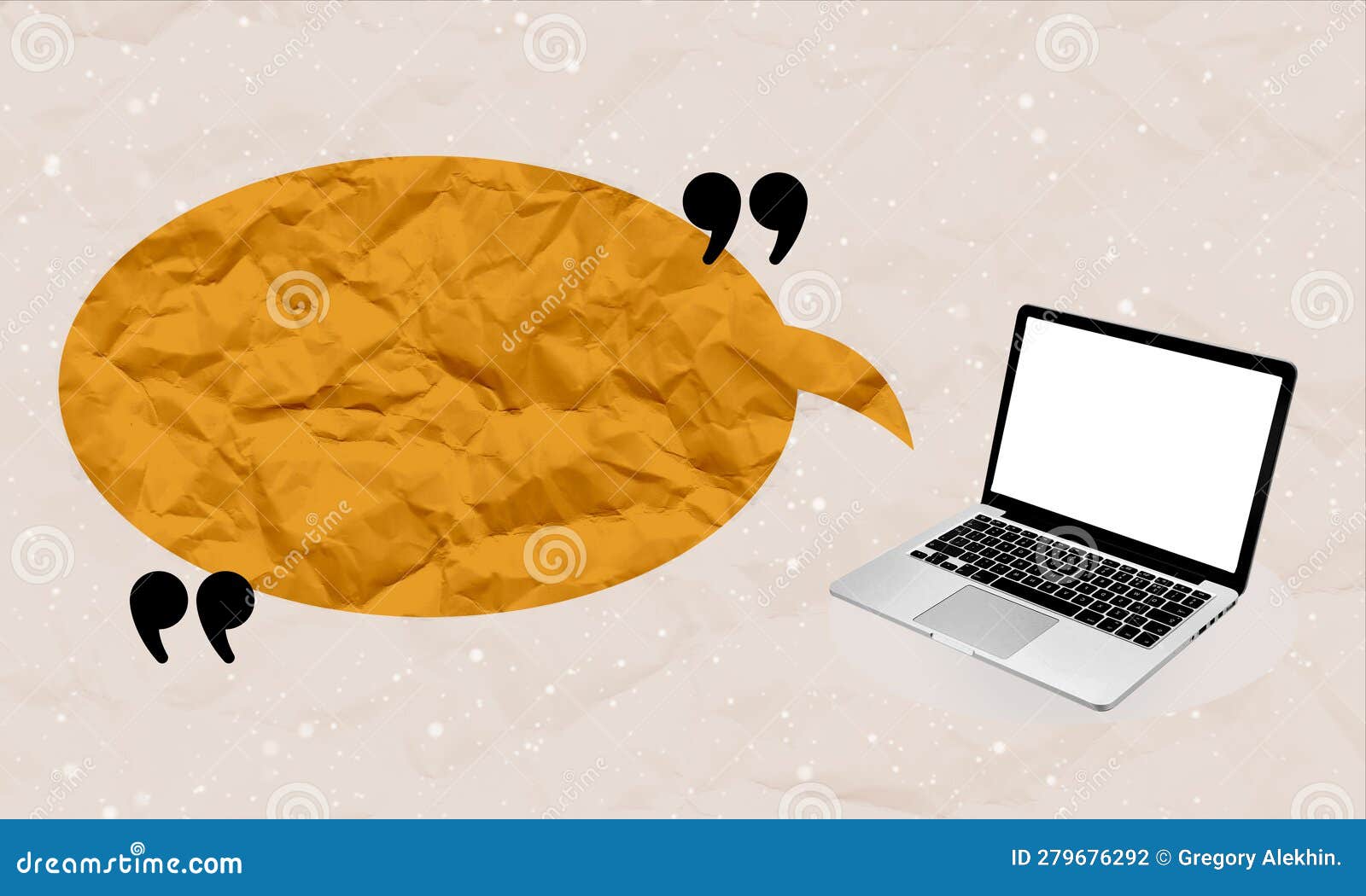 Modern Art Collage. Laptop and Message with Space for Text on a Light ...