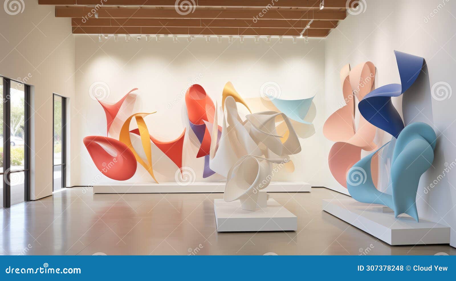 A Modern Art Installation with Abstract Forms Stock Illustration ...