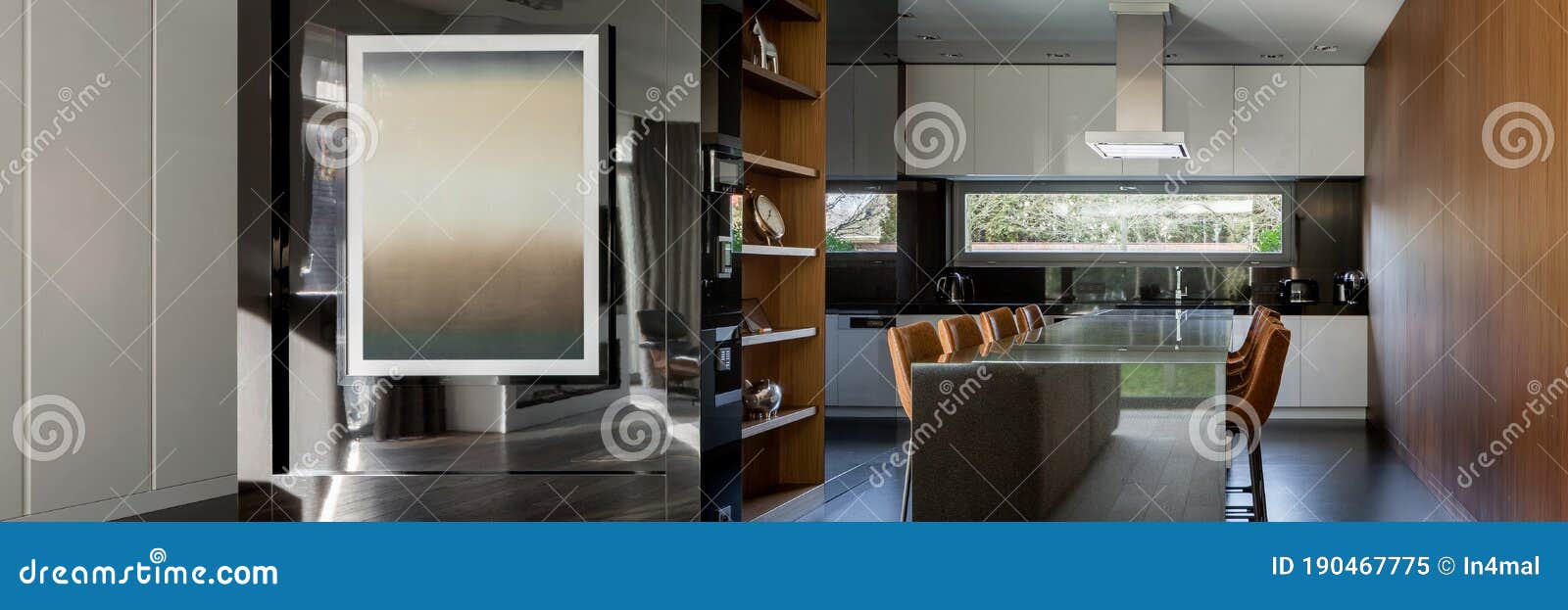 Modern Art in Kitchen, Panorama Stock Image - Image of floor, exclusive ...