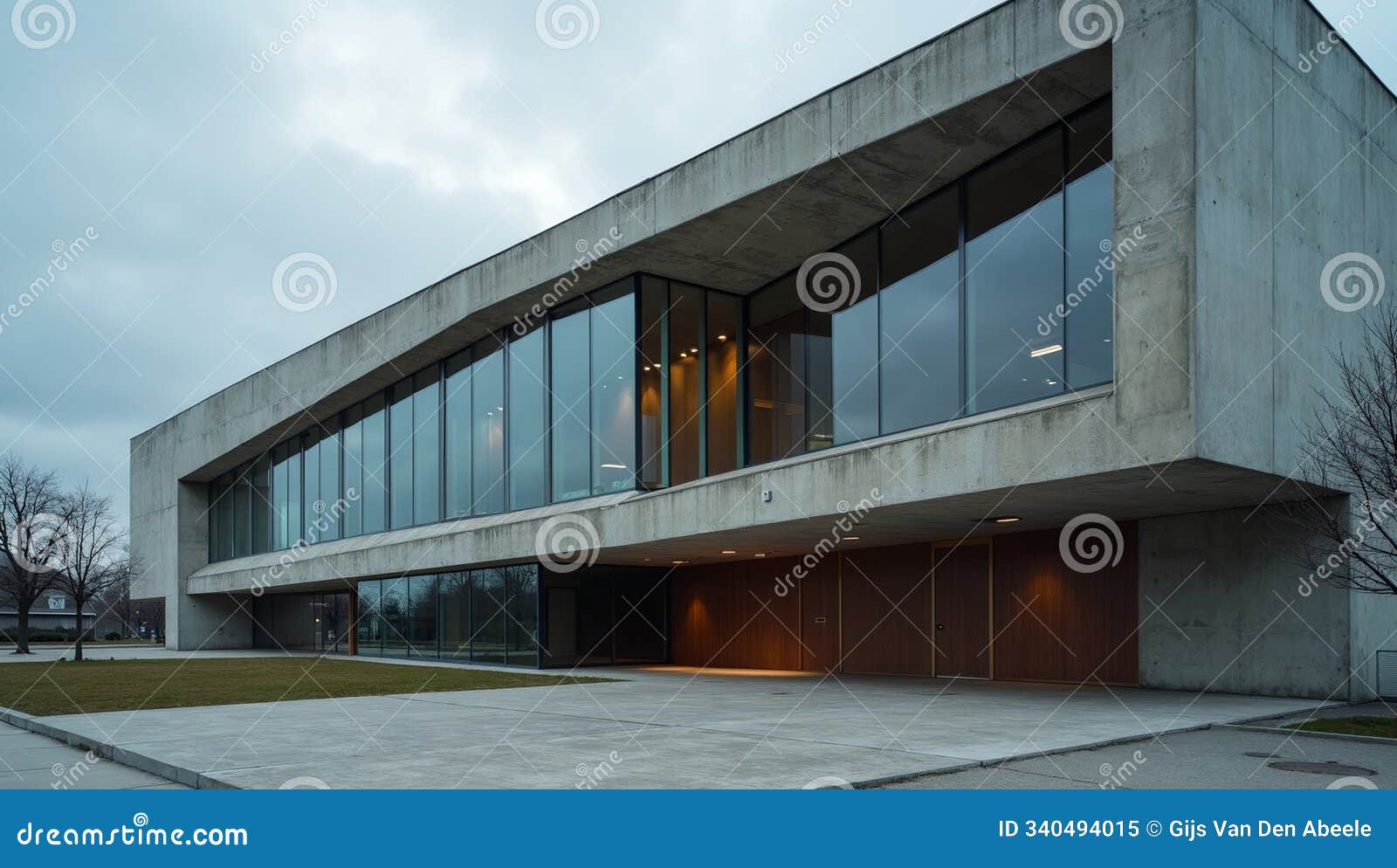 Modern Art Museum with Angular Concrete Structure Glass Windows and ...