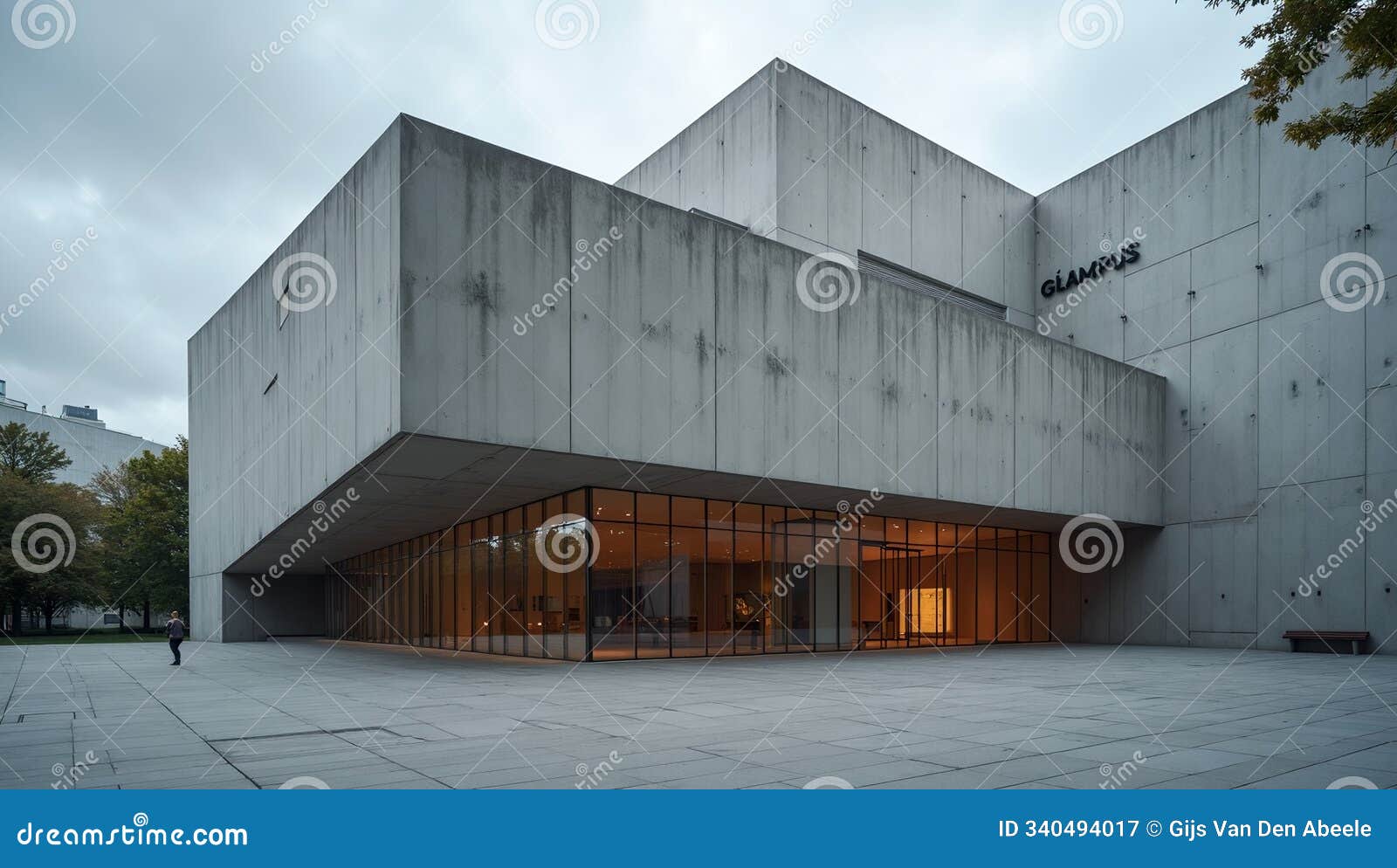 Modern Art Museum with Angular Concrete Structure Glass Windows and ...