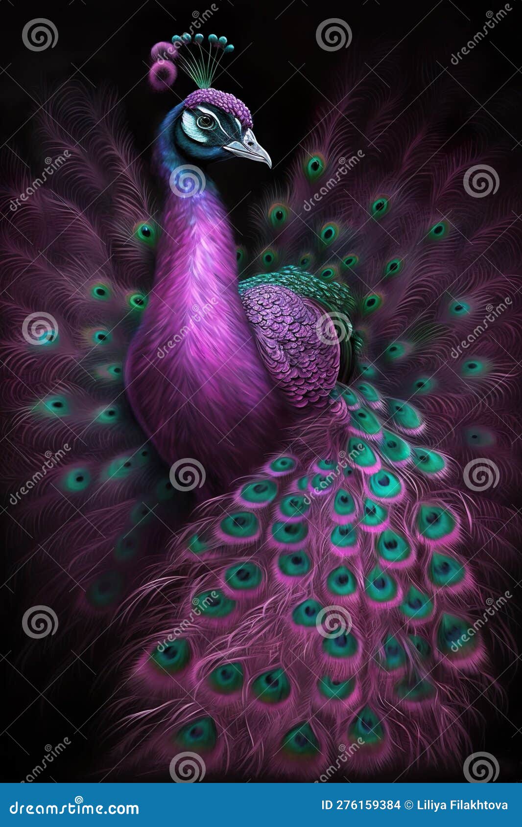 Modern Art Pink Peacock Luxury Style Digital Art Generative Ai Stock