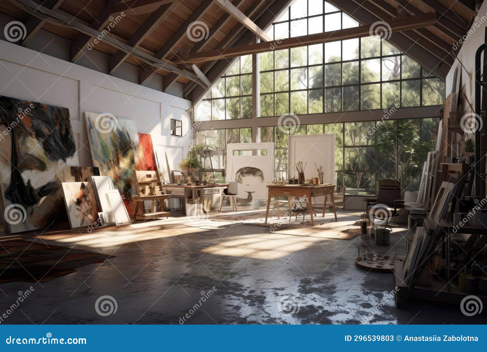 Modern Art Studio with Ample Natural Light and Adjustable Workspace ...