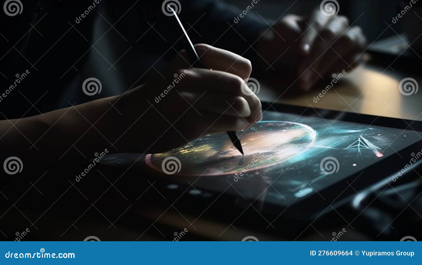 Modern Artist Analyzing Data on Computer Workshop Desk Generated by AI ...