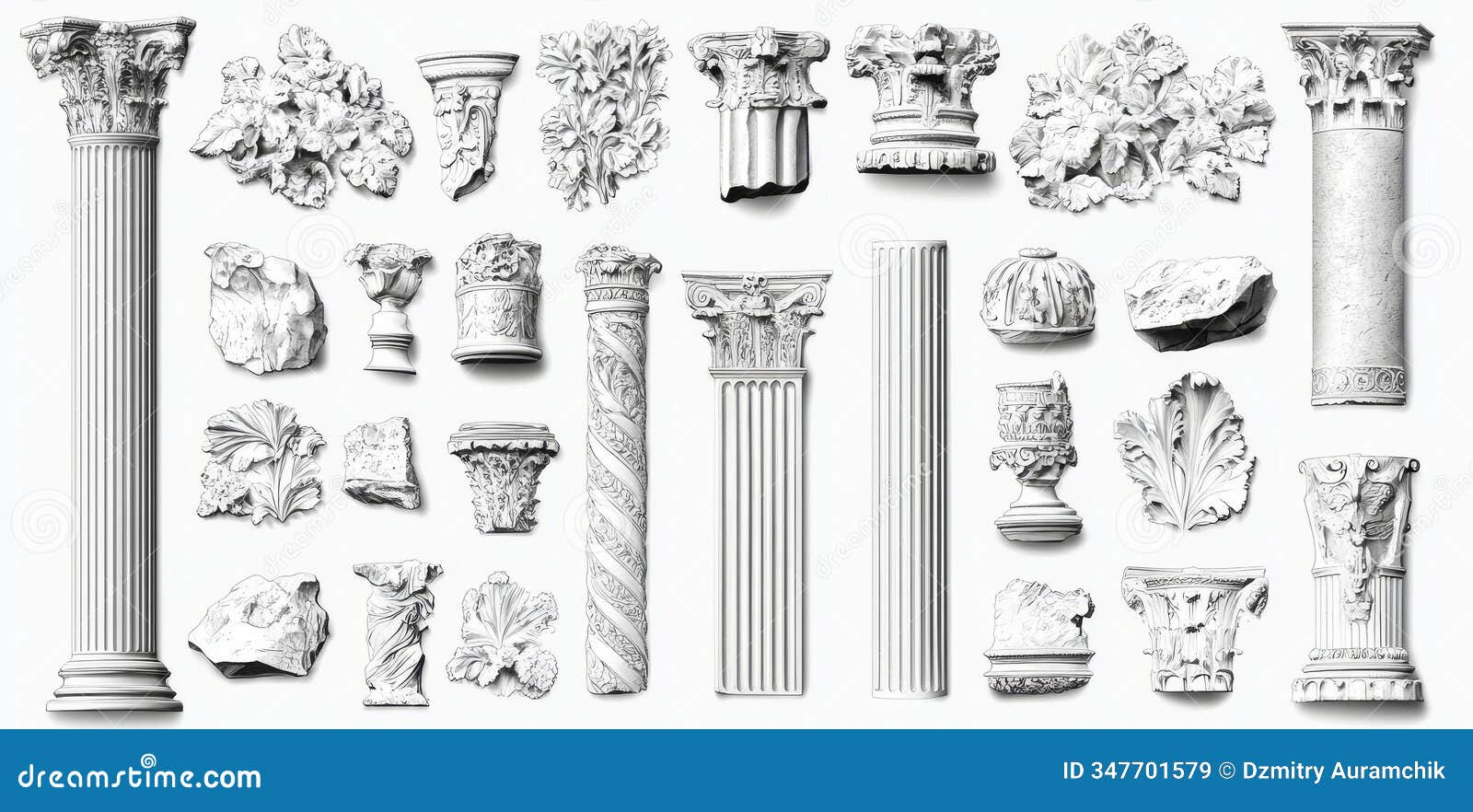 A Modern Artistic Rendering of a Greek and Roman Temple Facade Adorned ...