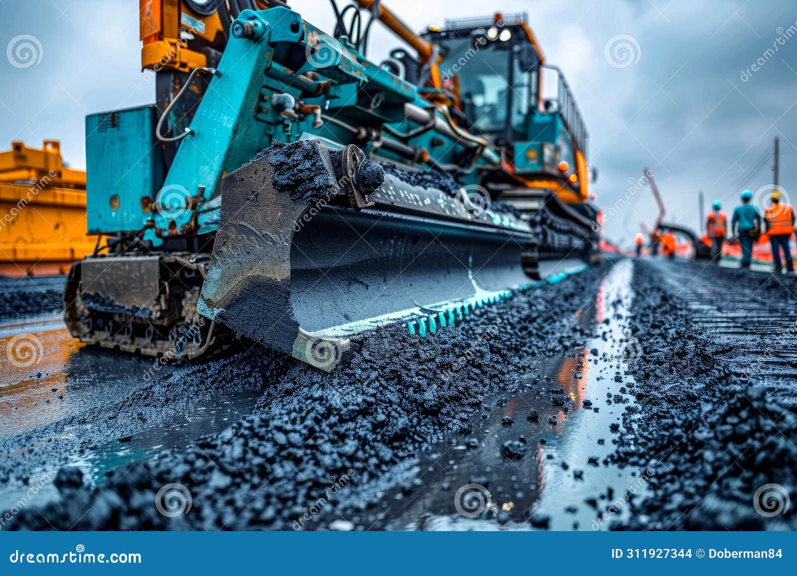 Modern Asphalt Paving Process in Action with Vibrant Machinery and ...