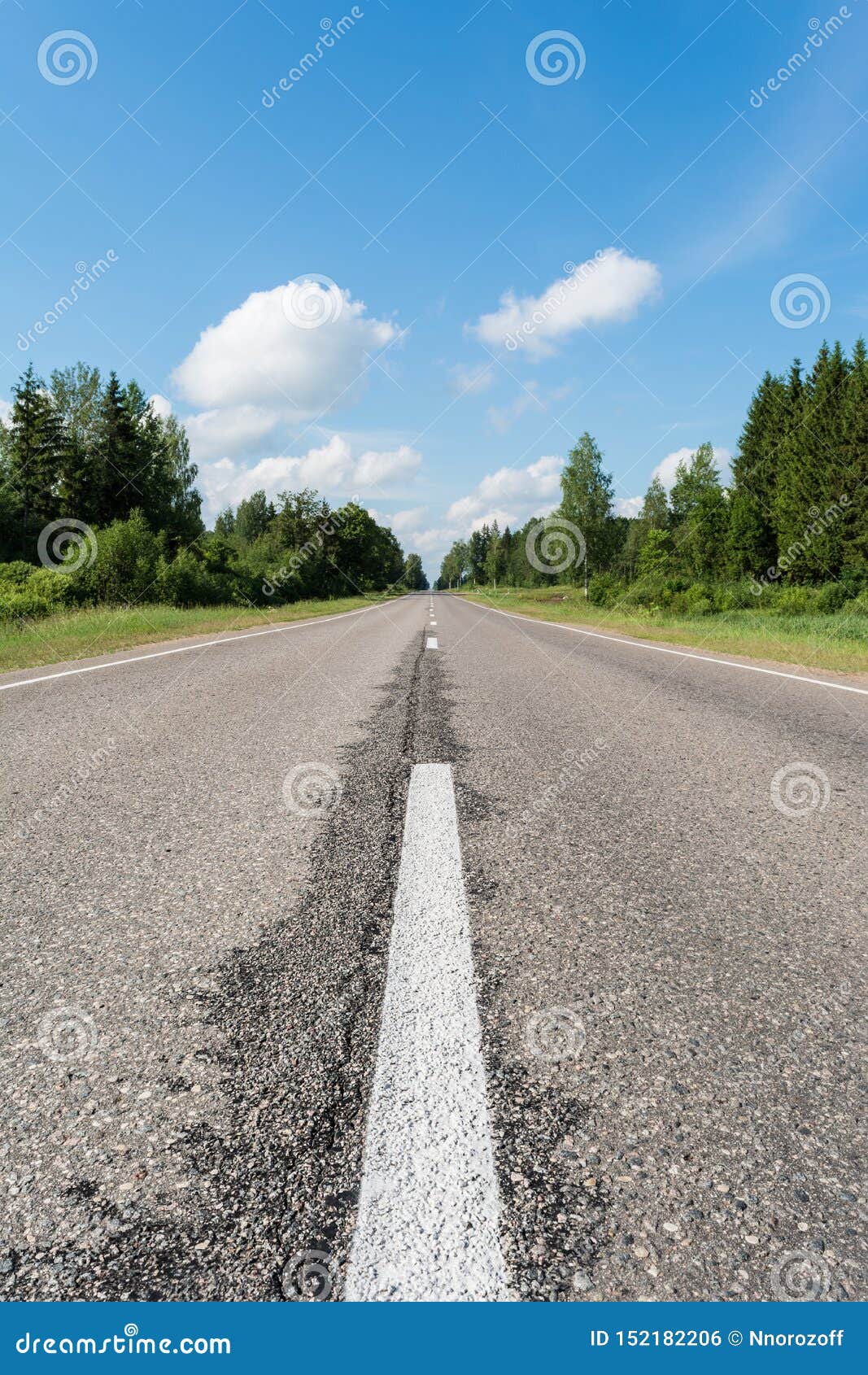 The Modern Asphalt Road with Road Marking Elements. Perspective View of ...