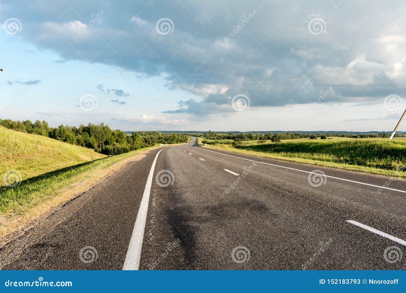 Modern Asphalt Road with Road Marking Elements. Perspective View of a ...