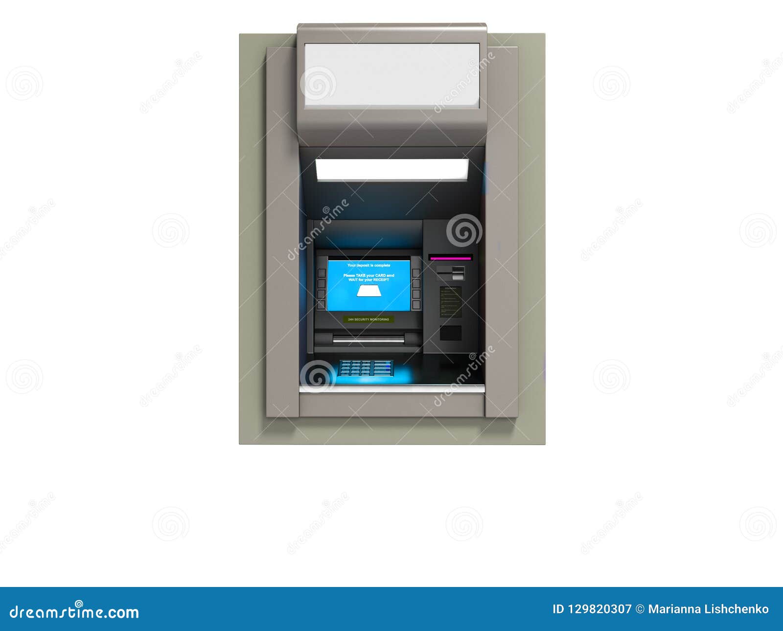 Modern ATM Included with Blue Screen 3d Render on White Background No ...