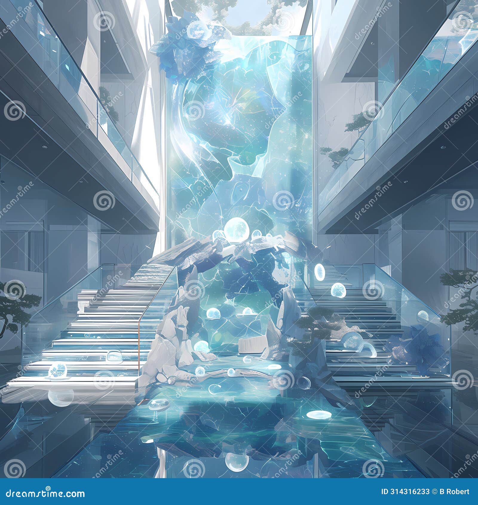 Modern Atrium With Wooden Ceiling And Lush Planters Inside Office ...