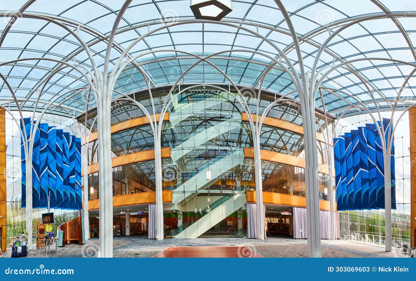 Modern Atrium with Glass Ceiling and Tree-like Columns, Indianapolis ...