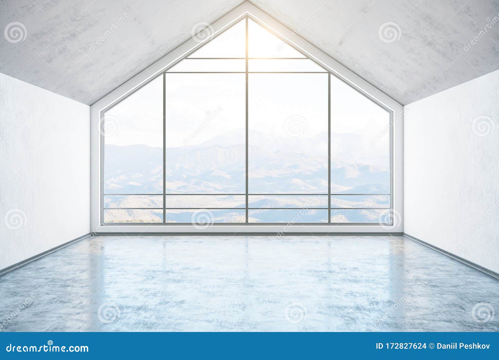 Modern Attic Interior Room with Landscape View Stock Illustration ...
