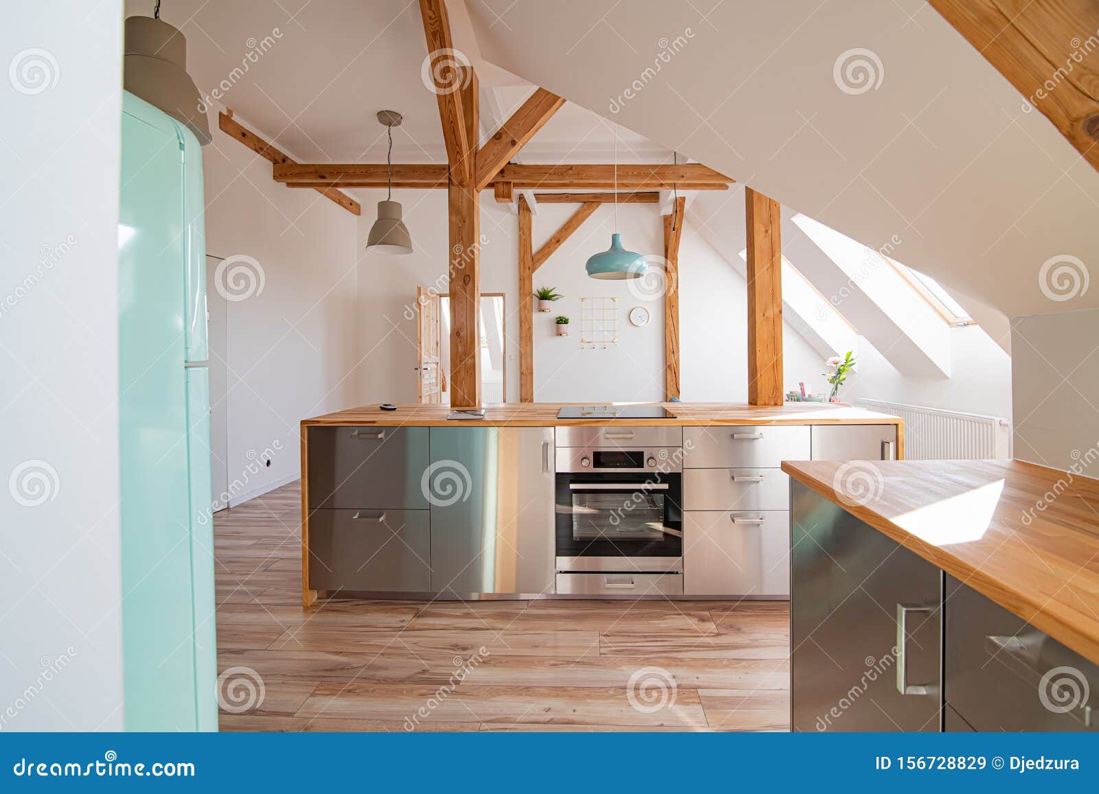 Modern Attic White Bright Kitchen in the Loft Apartment Stock Image ...