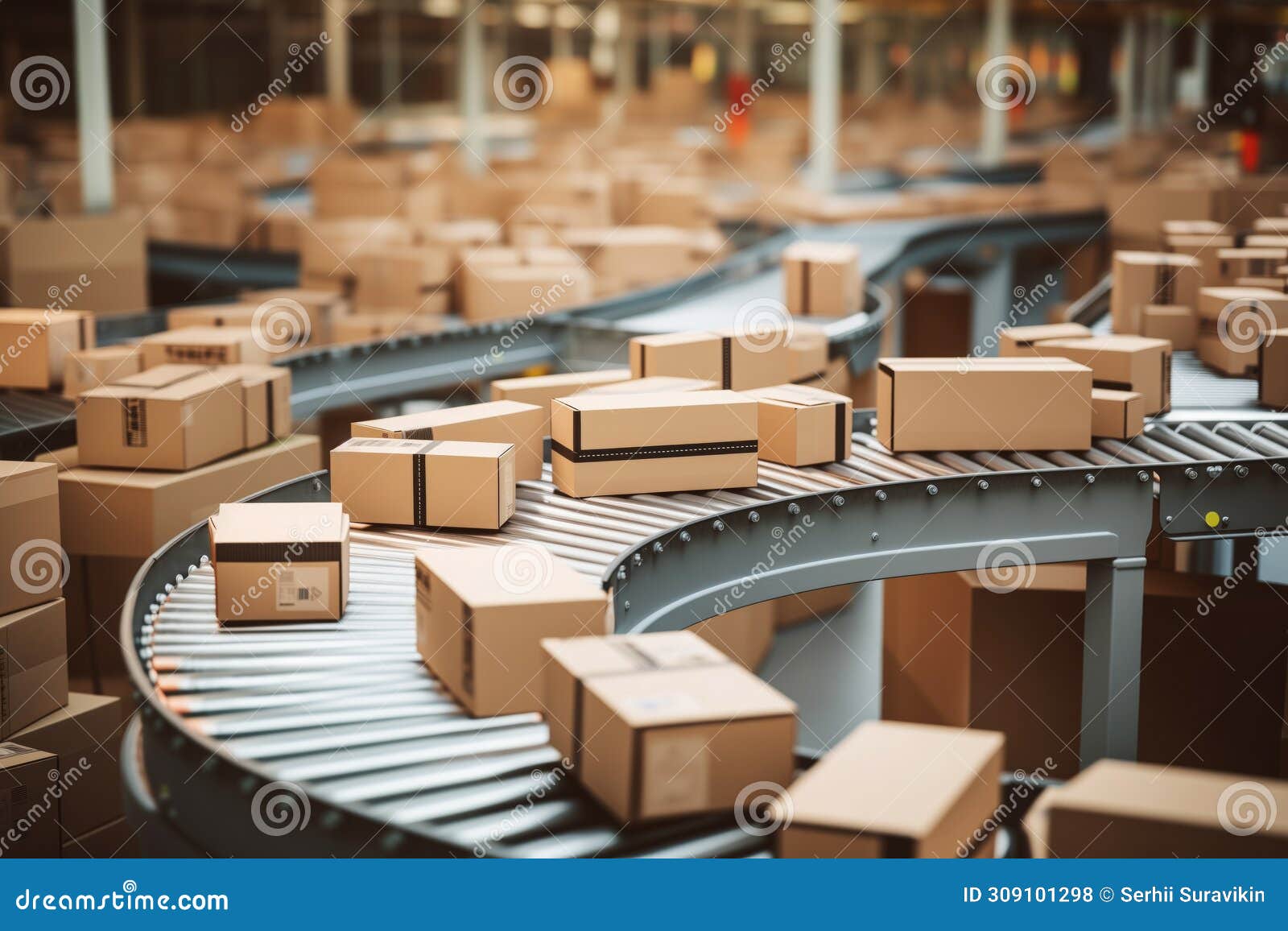 Modern Automated Sorting Center with a Conveyor Belt Filled with ...