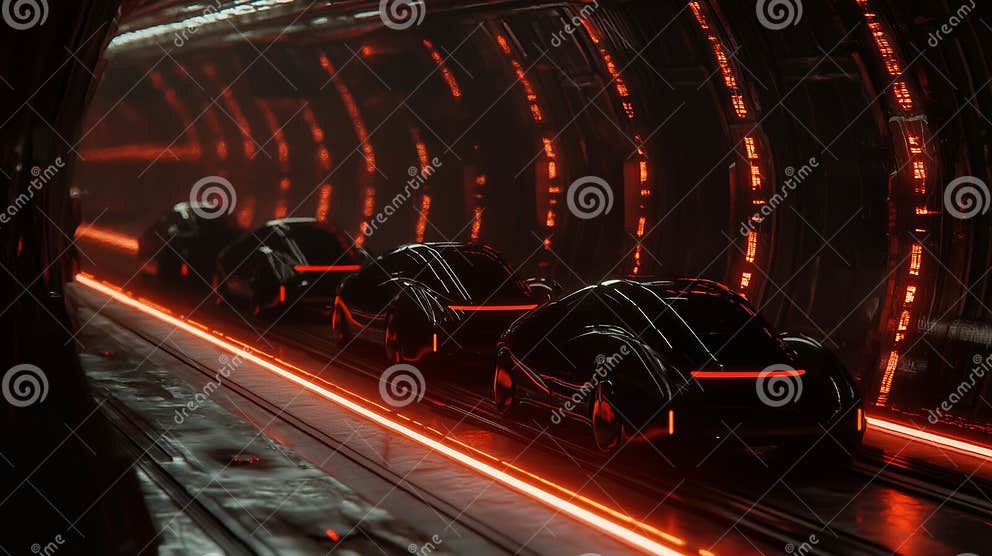 Modern Automated Transportation System in a Computerized Tunnel. Stock ...