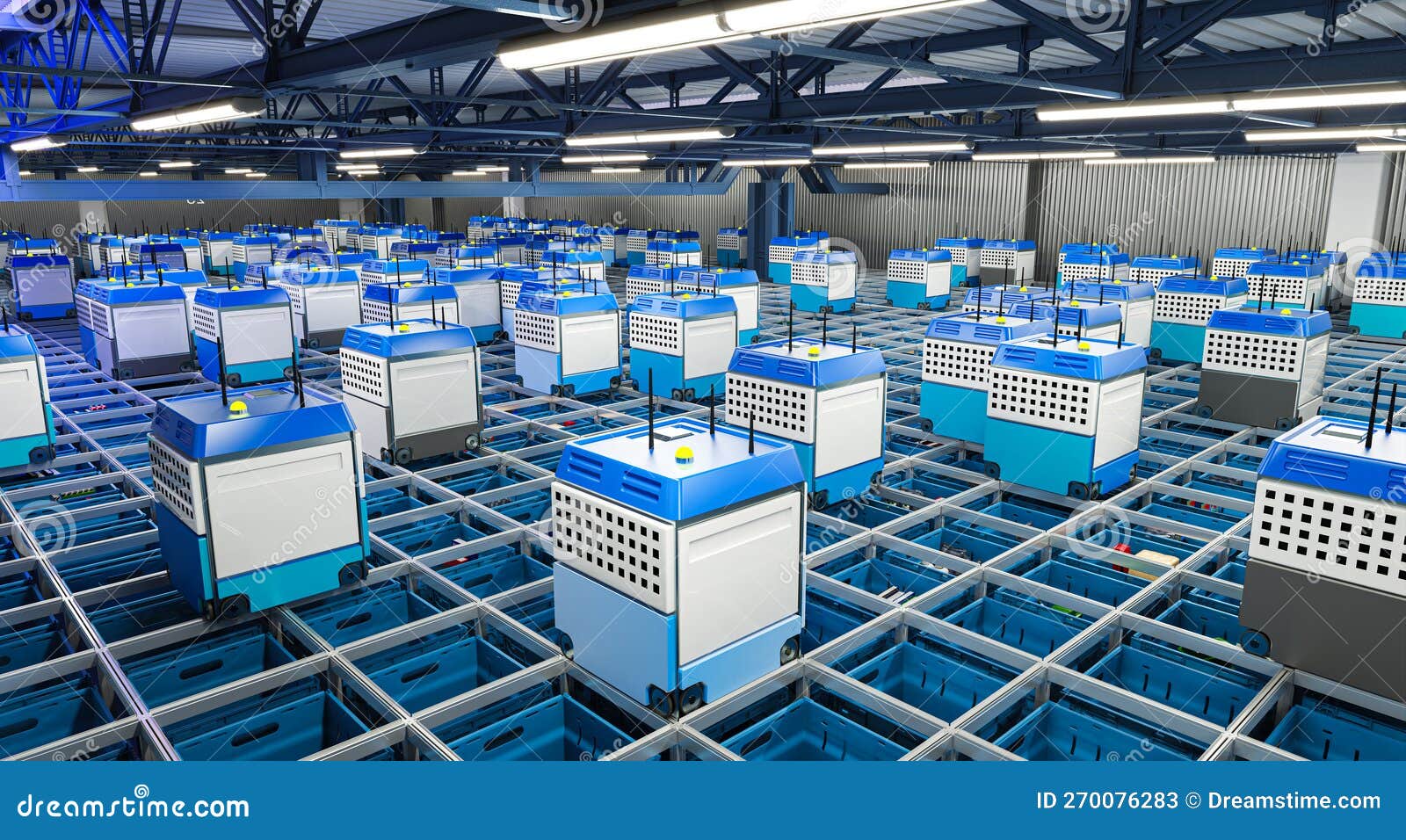 Automated Warehouse With Robot Vehicles Transporting Goods Royalty-Free ...