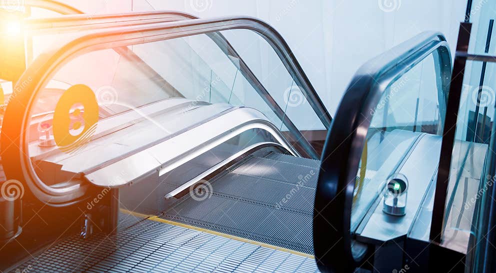 Modern Automatic Escalator System in Shopping Mall Stock Photo - Image ...