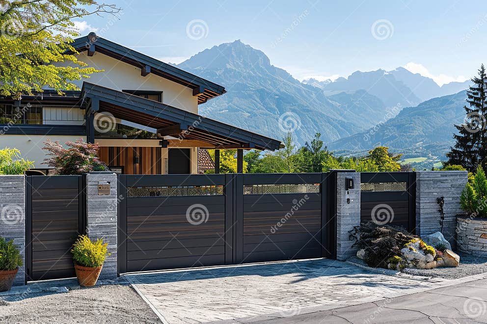 Modern Automatic Gate with Remote Control Stock Photo - Image of ...