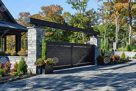 Modern Automatic Gate with Remote Control Stock Image - Image of garage ...