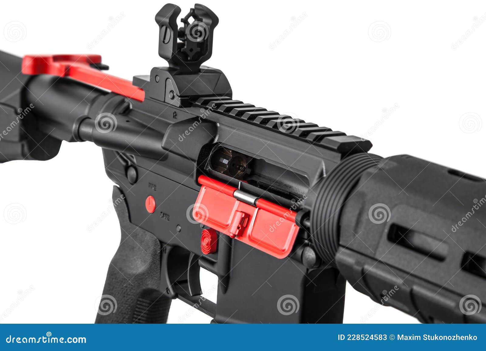 Modern Automatic Rifle with Red Elements Isolated on White Stock Image ...