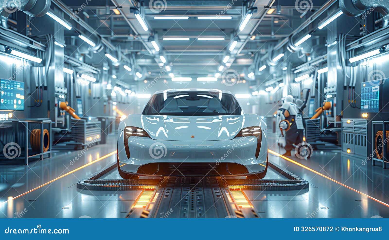A Modern Autonomous Electric Car in a Futuristic Manufacturing Facility ...