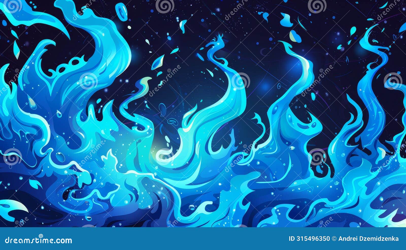 A Modern Background with a Blue Fire Effect or Cartoon Water Comics. a ...
