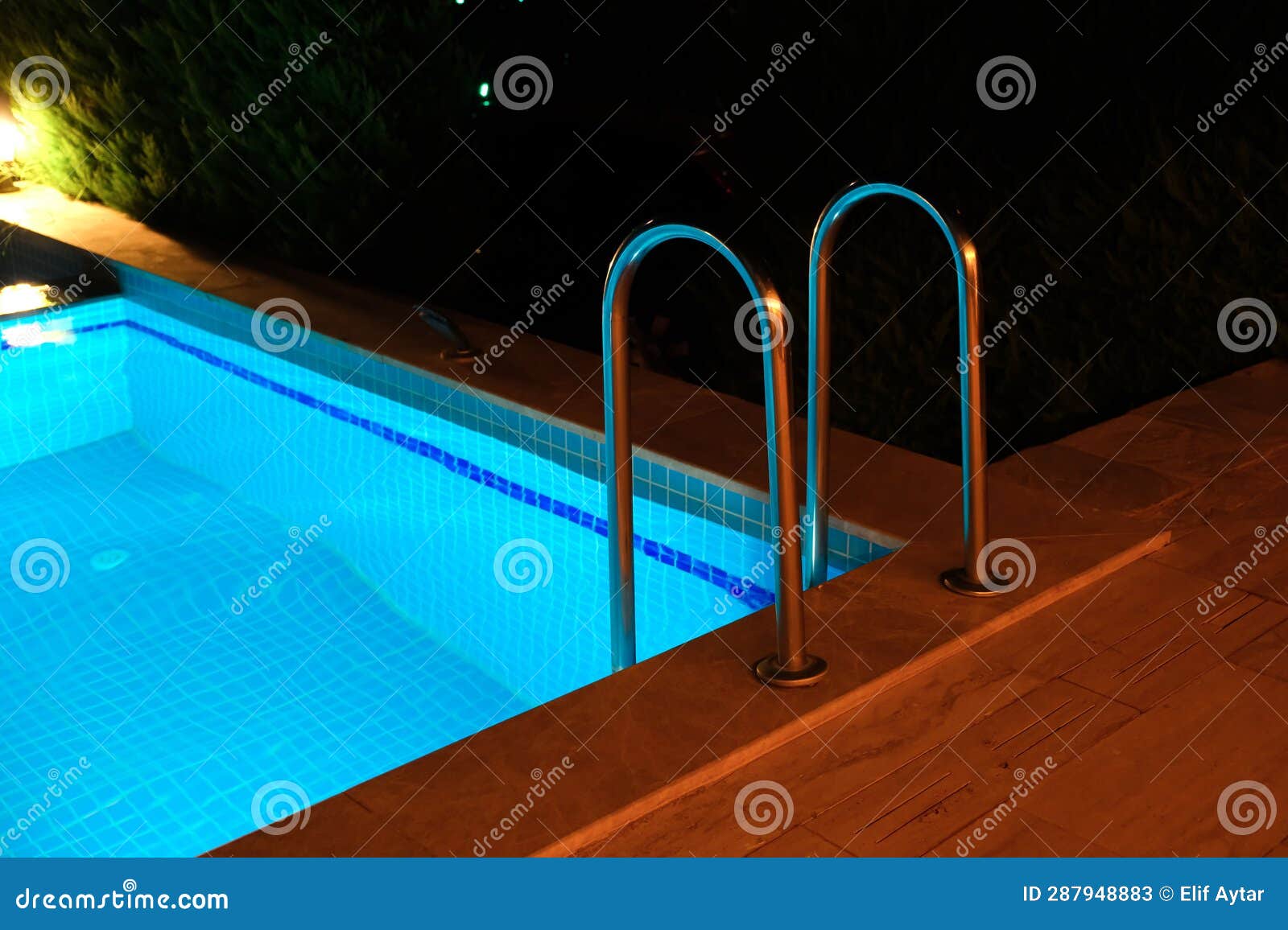 Modern Backyard Water Pool at Night Stock Image - Image of healthy ...