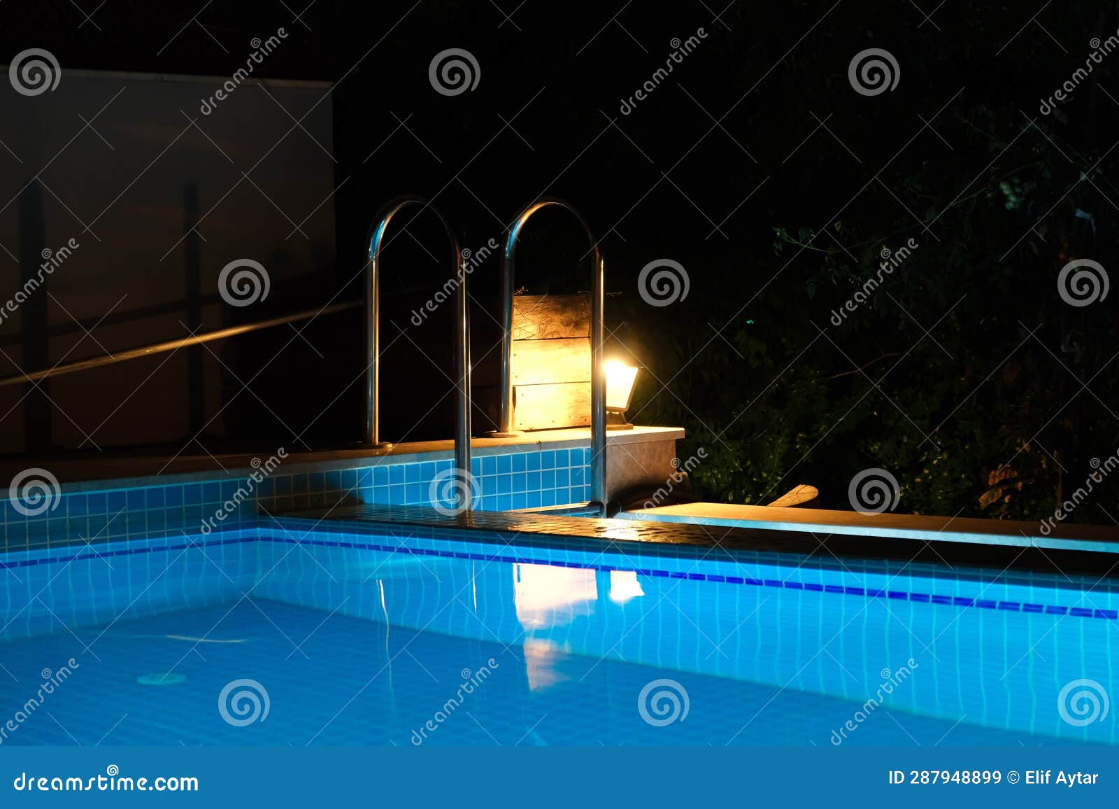 Modern Backyard Water Pool at Night Stock Image - Image of modern, blue ...
