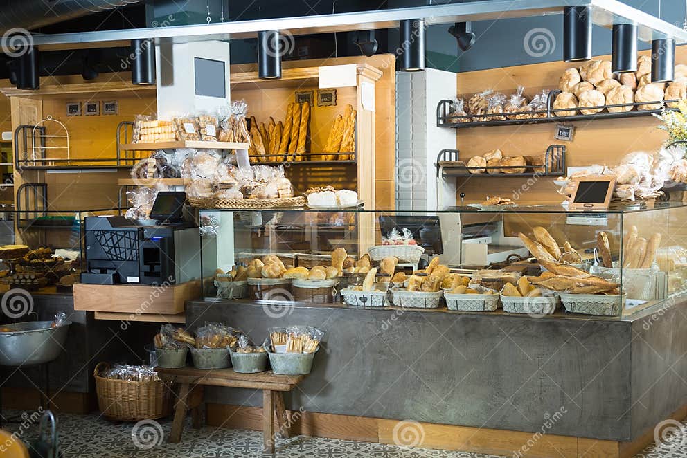 Modern Bakery with Different Kinds of Bread and Buns Stock Image ...