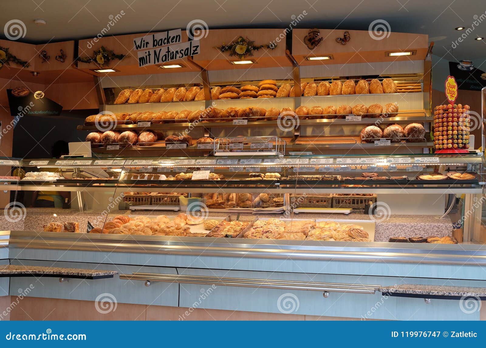Modern Bakery with Different Kinds of Bread, Cakes and Buns Stock Image ...