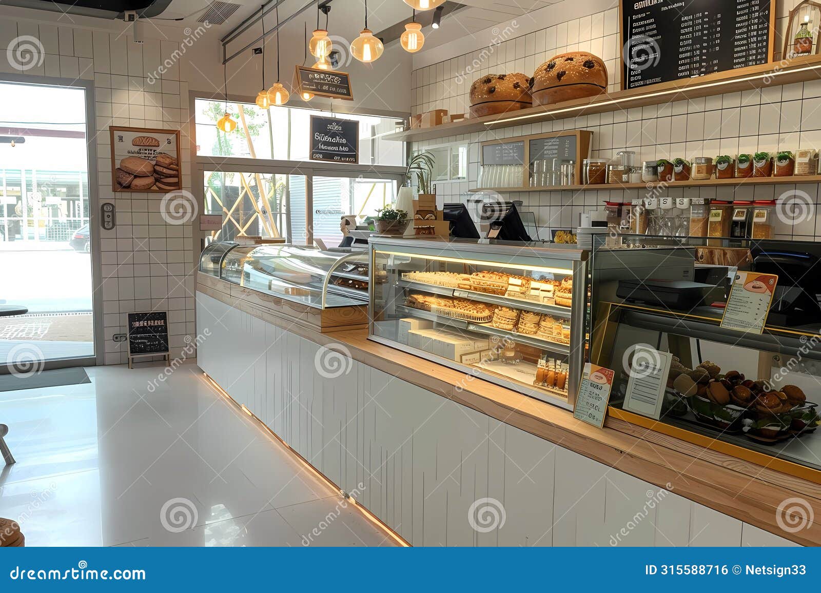 Modern Bakery Display Case Interior, Vibrant Painting, Industrial ...