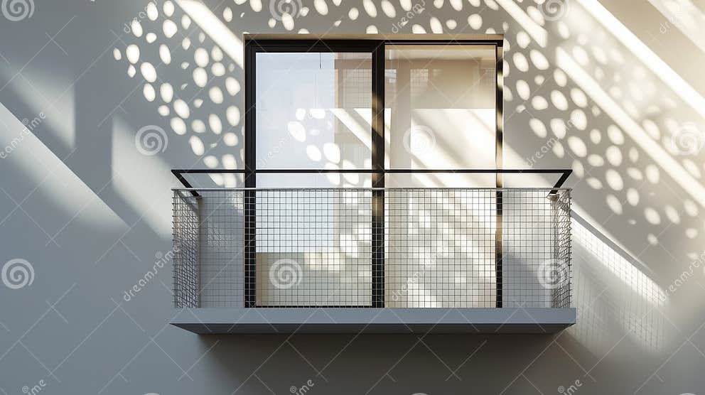 Modern Balcony with Geometric Shadow Patterns on Wall Stock Photo ...
