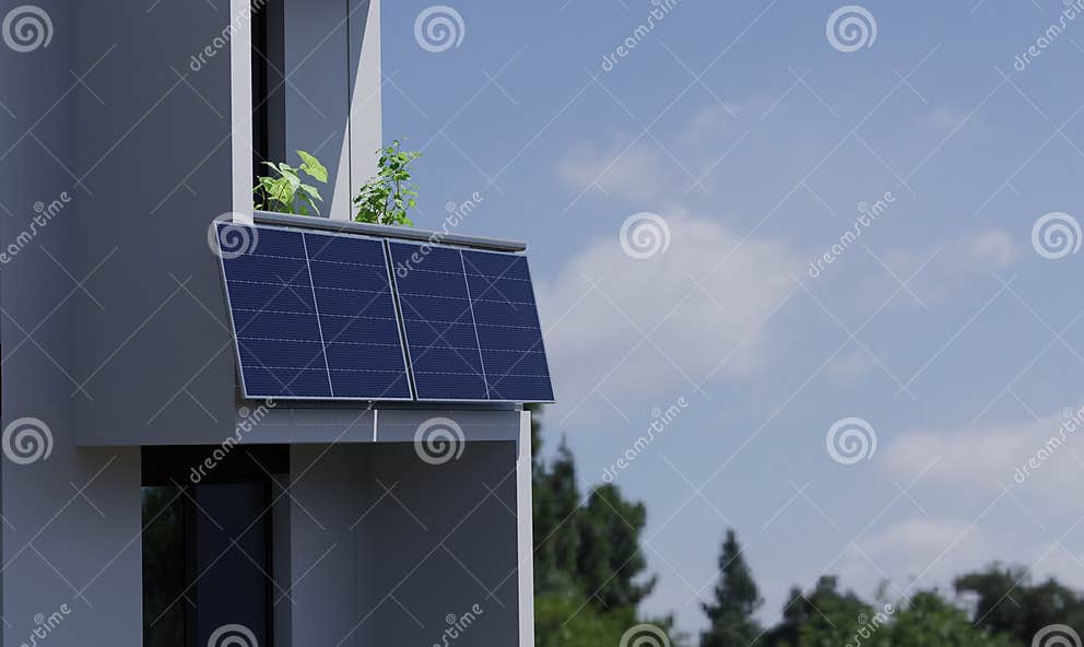 Modern Balcony Power Plant on a Railing, Alternative Power Generation ...