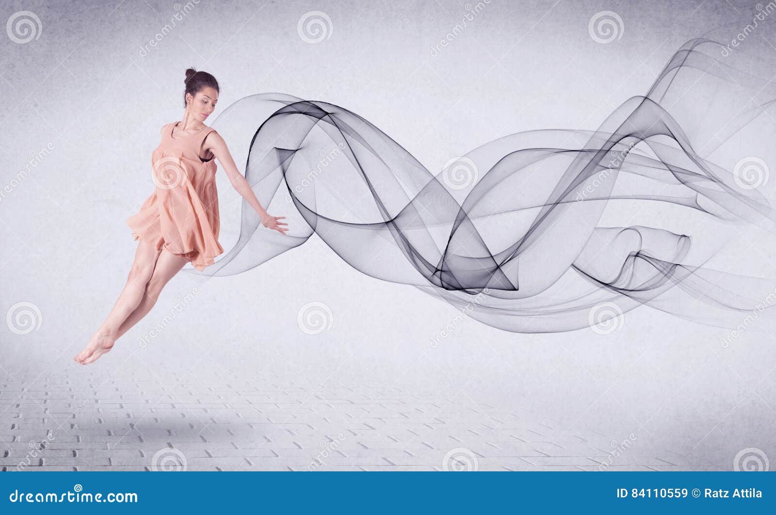 Modern Ballet Dancer Performing with Abstract Swirl Stock Image - Image ...