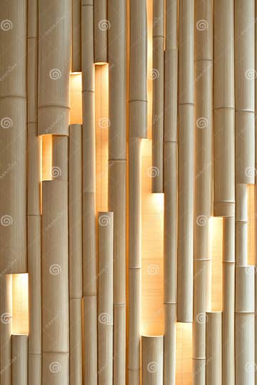 Modern Bamboo Wall Panel Design with Ambient Lighting Stock Image ...