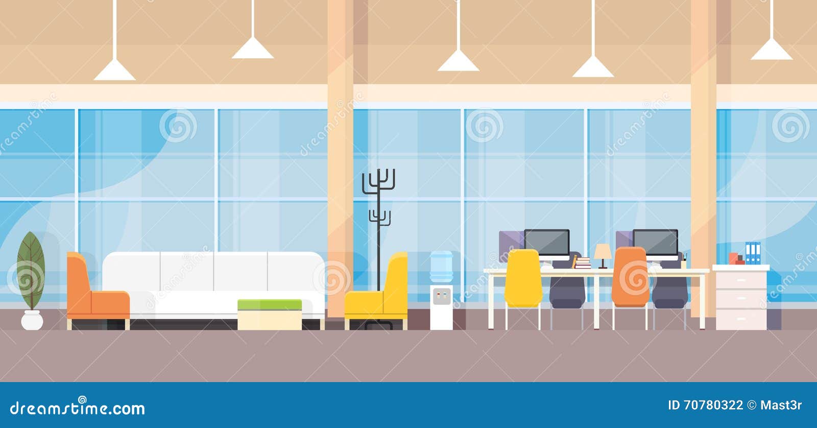 Modern Bank Office Interior Workplace Desk Flat Design Stock Vector ...