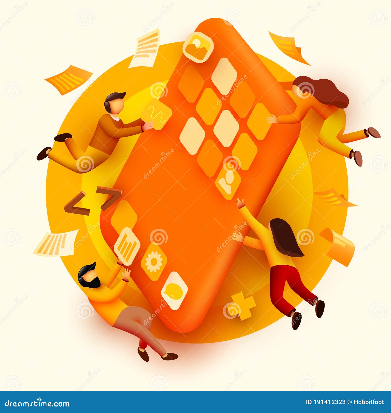 Modern Banner Template with Tiny People and Giant Smartphone. Mobile ...