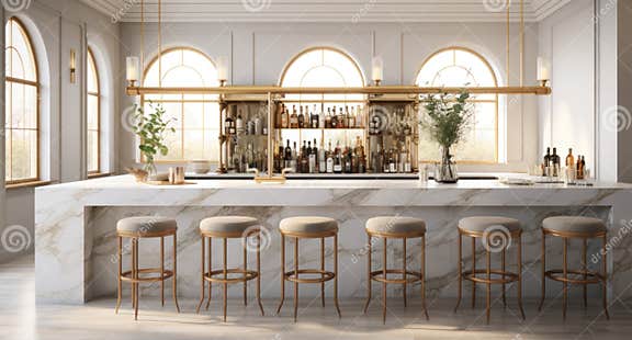 Modern Bar Design with White and Gold Stock Image - Image of style ...