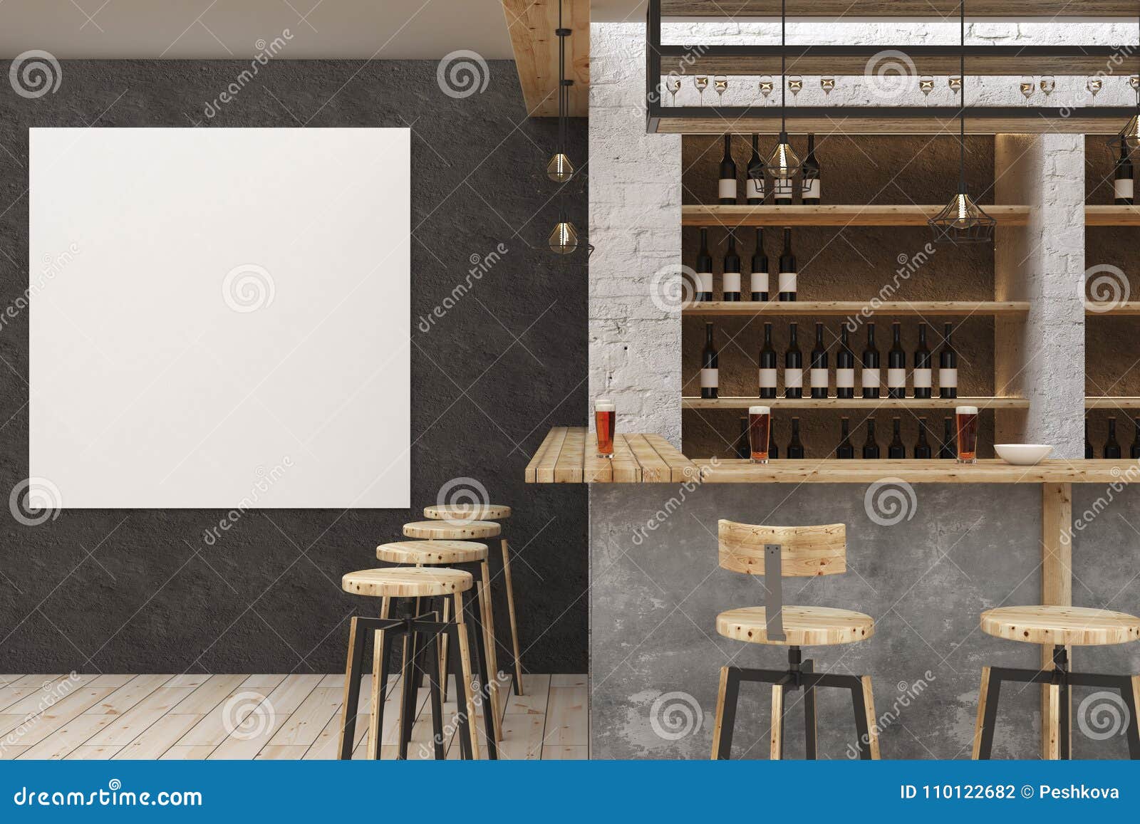 Modern Bar with Empty Poster Stock Illustration - Illustration of ...