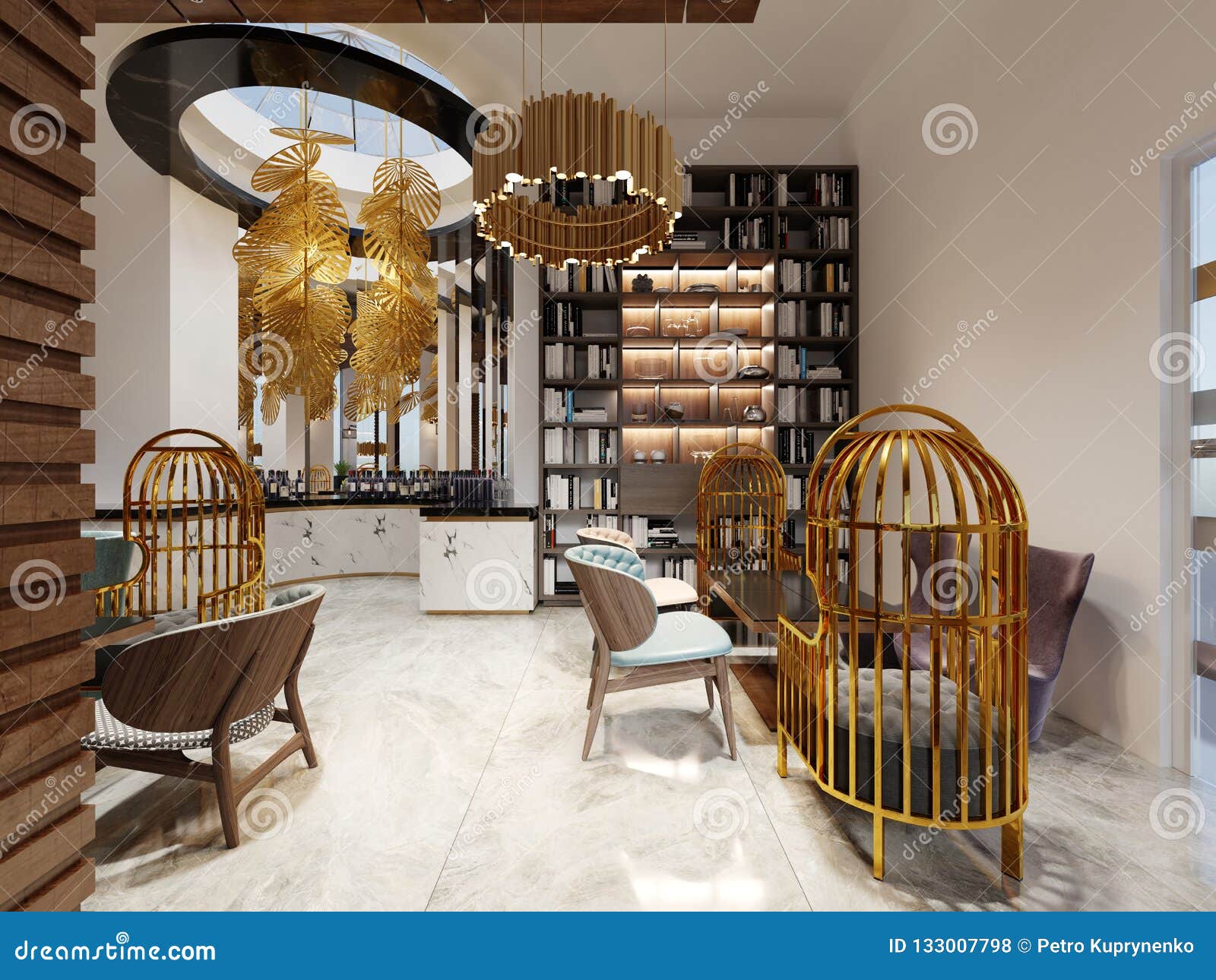 Modern Bar Restaurant in a Trendy Design with a Library and a Closet ...