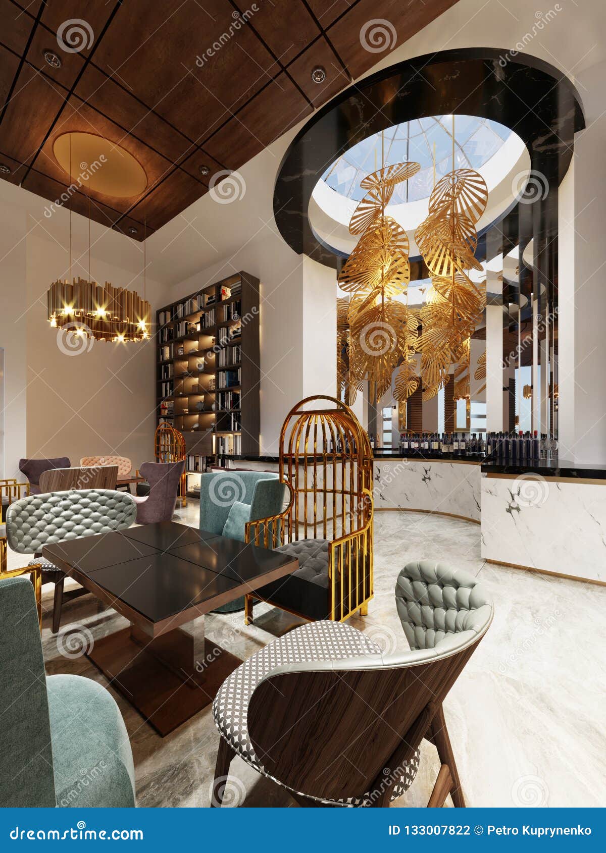 Modern Bar Restaurant in a Trendy Design with a Library and a Closet ...