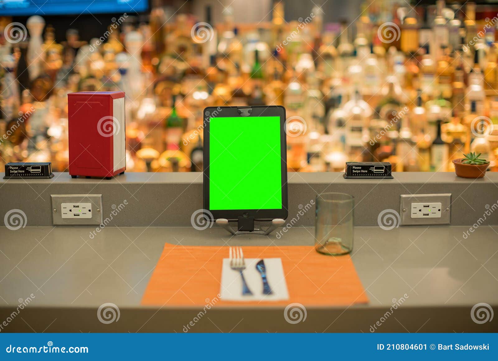 Modern Bar Top with Pad and Outlets Stock Image - Image of screen ...
