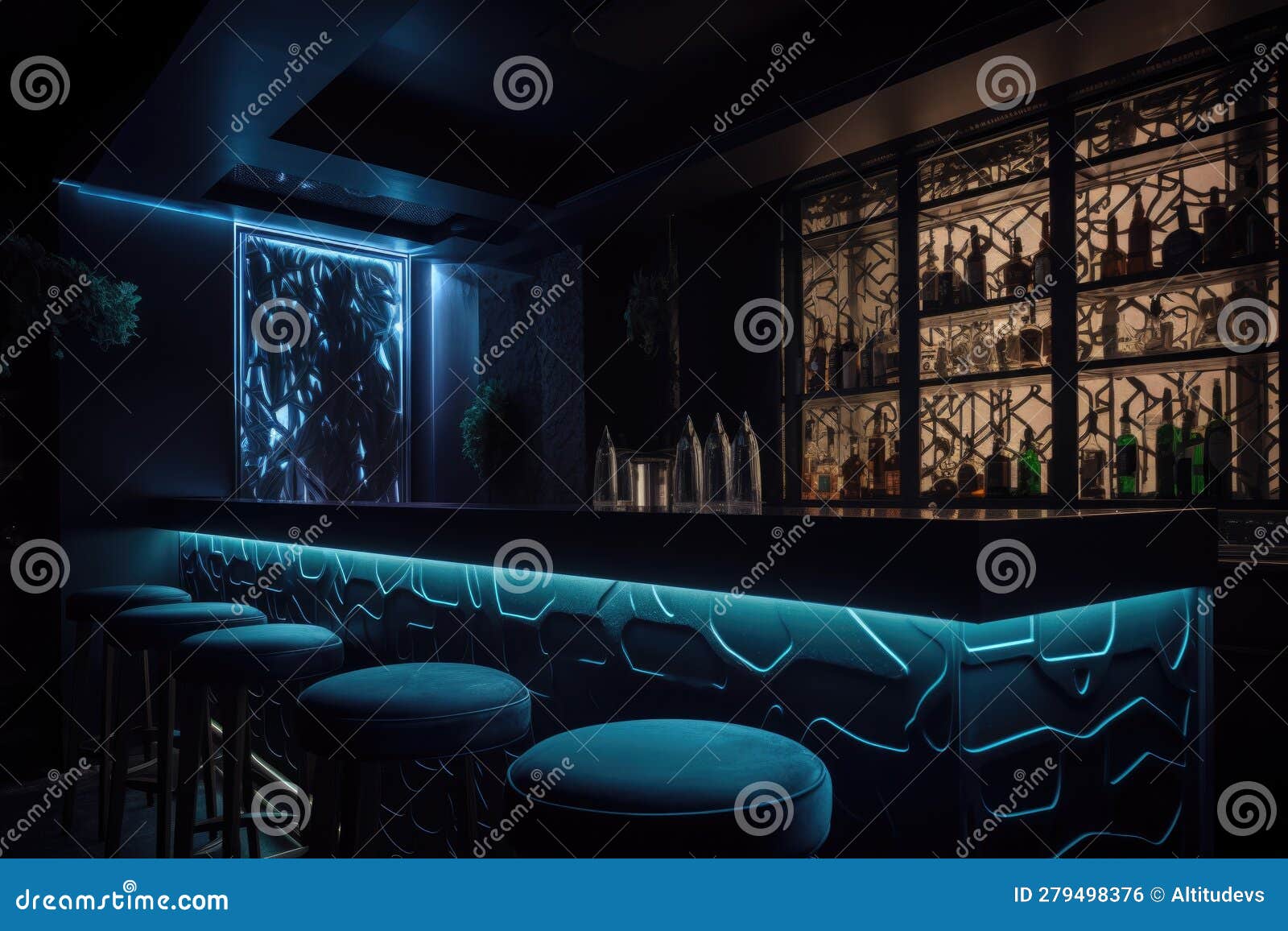 Modern Bar, with Unique Lighting Effects and Dramatic Shadows, Creating ...