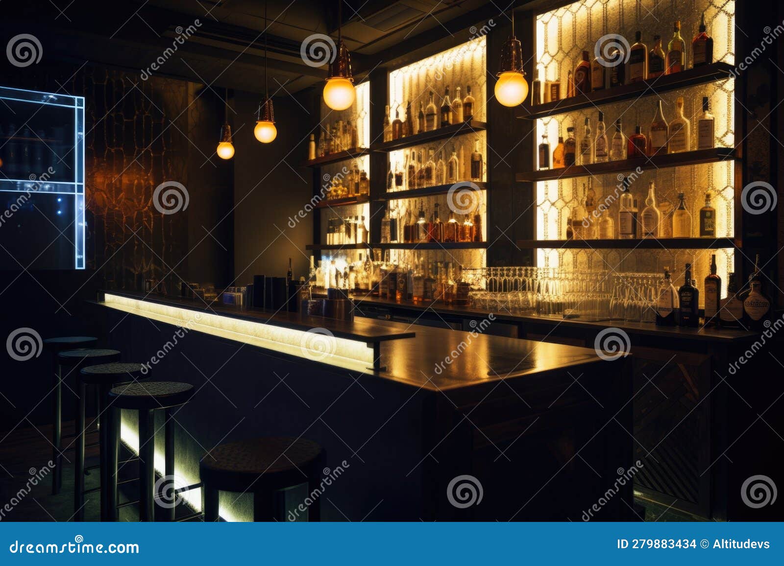 Modern Bar, with Unique Lighting Effects and Dramatic Shadows, Creating ...