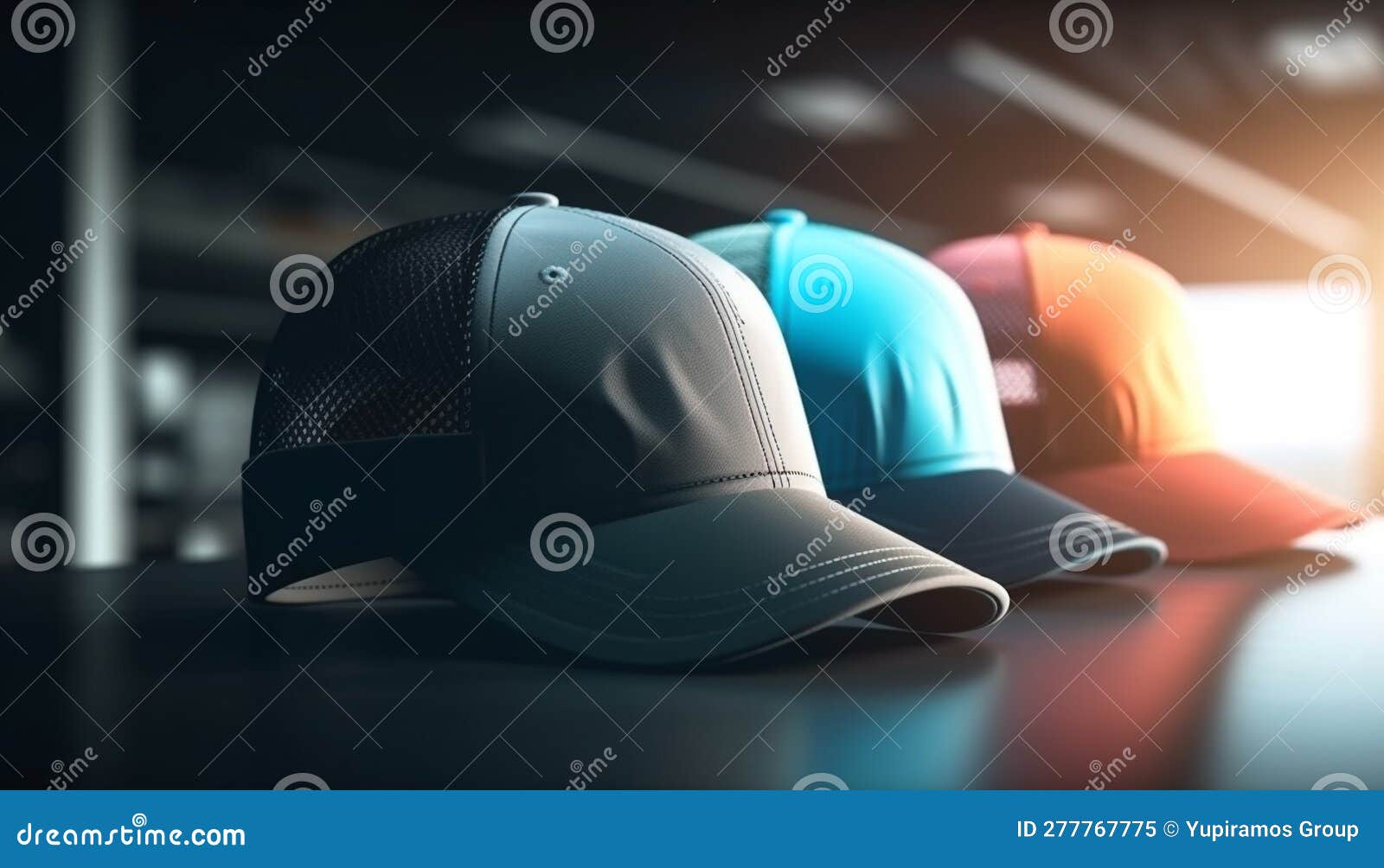 Modern Baseball Caps in Blue Textile Design Generated by AI Stock ...
