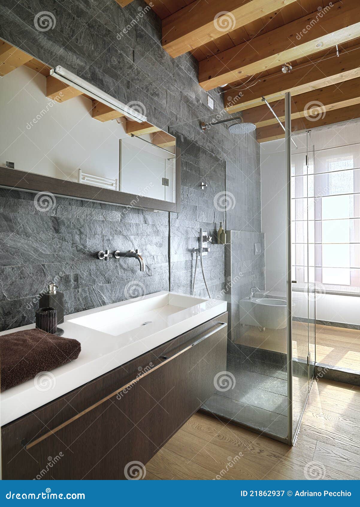 Modern bathroom stock image. Image of floor, window, towel - 21862937
