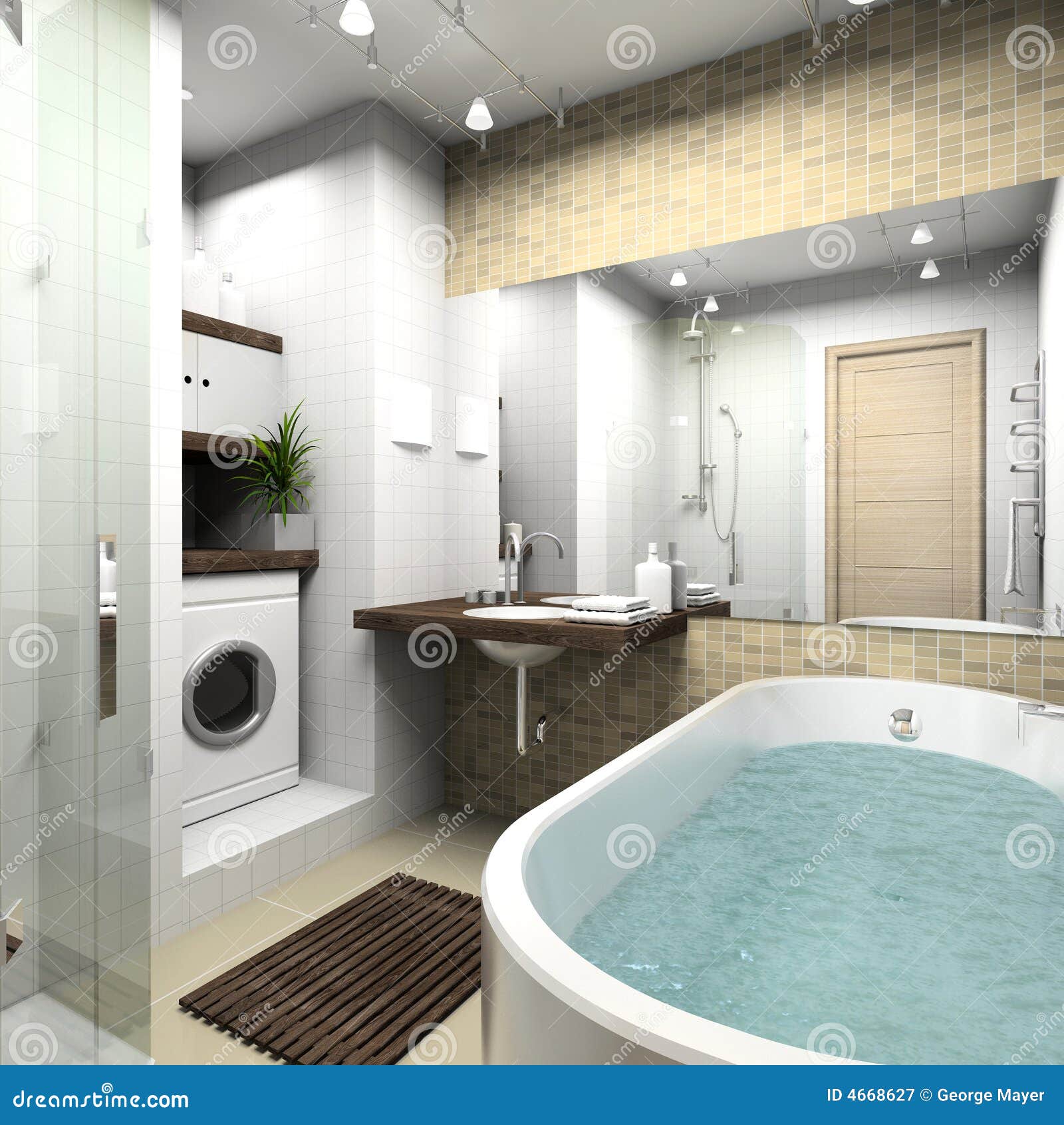 Modern bathroom. 3D render stock image. Image of bath - 4668627