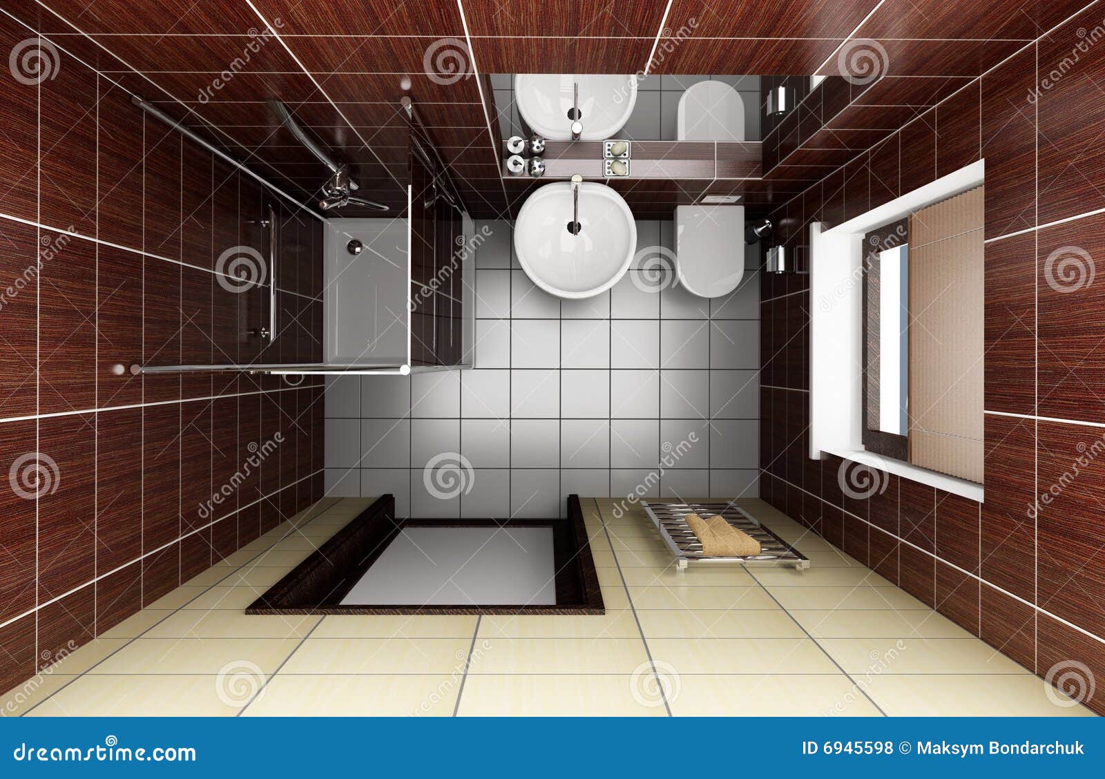 Modern Bathroom with Brown Tiles. Top View Stock Photo - Image of home ...