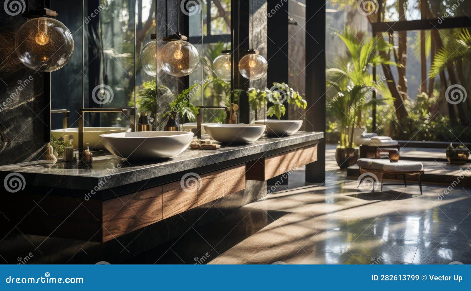 Modern Bathroom Design in a Restaurant. Generative AI. Stock ...